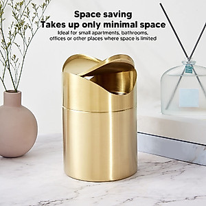 Mini Countertop Trash Can, Stainless Steel Desktop Trash Cans Swing Lid Trash Cans Gold Countertop Trash Bins for Home
