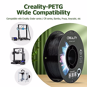 Official CR PETG 3D Printer Filament 1.75mm 1KG (2.2lbs), High Precision Strong Toughness, Odorless Better Flow Moistureproof 3D Printing Ender Filament (Black)