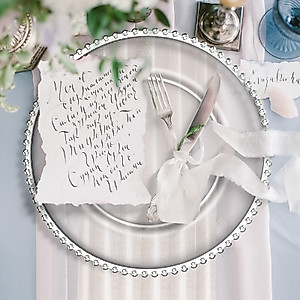 18 Pcs Plastic Beaded Charger Plates 13 Inch Round Dinner Chargers Silver Bead Charger for Dinner Plates Clear Service Plates for Wedding Birthday Party Events Bridal Shower Dinner Tabletop Decoration