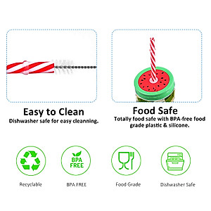 Metal Decorative Regular Mouth Mason Jar Lids with Straw Hole (18pcs) 8 Decoration Lids,8 Striped Plastic Straw Set,2 Straw Wrench