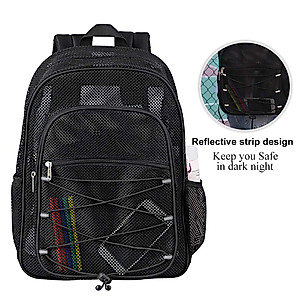 Heavy Duty Mesh Backpack, See Through College Student Backpack, Semi-transparent Mesh Bookbag with Bungee and Comfort Padded Straps for Commuting, Swimming, Beach, Outdoor Sports