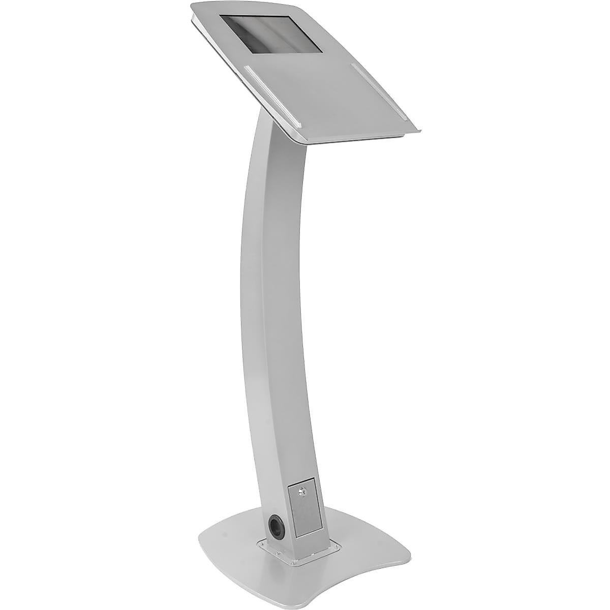 Displays2go iPad Lectern Stand for Floor, Hinged Enclosure Fits iPad Generations 2-4 and Air, Aluminum & Steel (Silver Steel)
