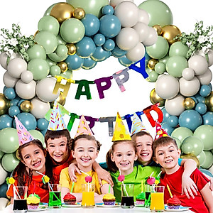 Dusty Blue Green Balloon Arch Garland Kit, Sage Green Dusty Blue Party Balloons with Sand White Gold Balloons Latex Birthday Balloon for Boho Baby Shower Wedding Bridal Birthday Party Decorations