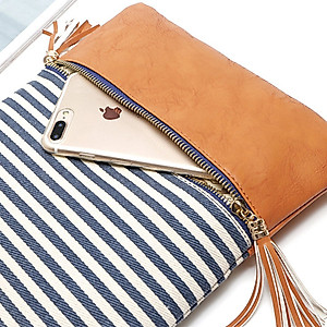 Duketea Stripe Medium Crossbody Purse, Canvas + Faux Leather, Blue, Size Medium