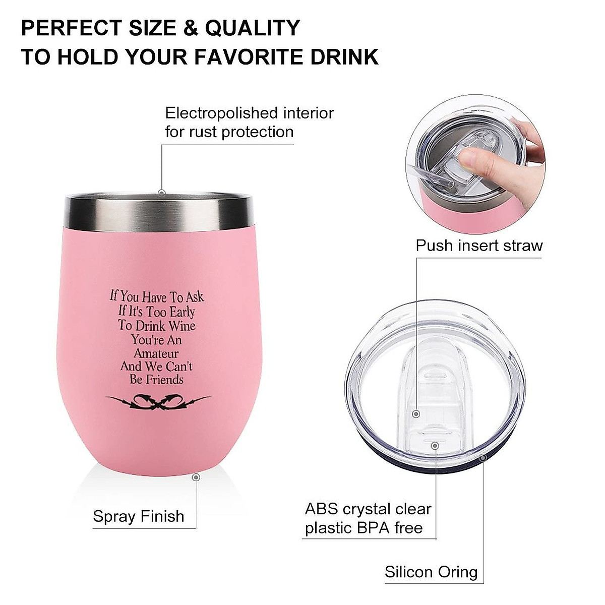 Insulated Wine Tumbler with Lid 12 Oz If You Have to Ask If It's Too Early to Drink Wine You're An Amateur And We Can't Be Friends Wine Mug Funny Drinkware Housewarming Gifts for Women Men Friend