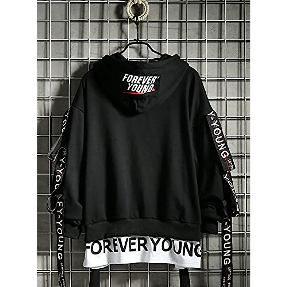 DUDHUH Mens Hoodie Fashion Pullover Letter Print Tracksuit Techwear Casual Coat Hip-Hop Sweatshirt Black