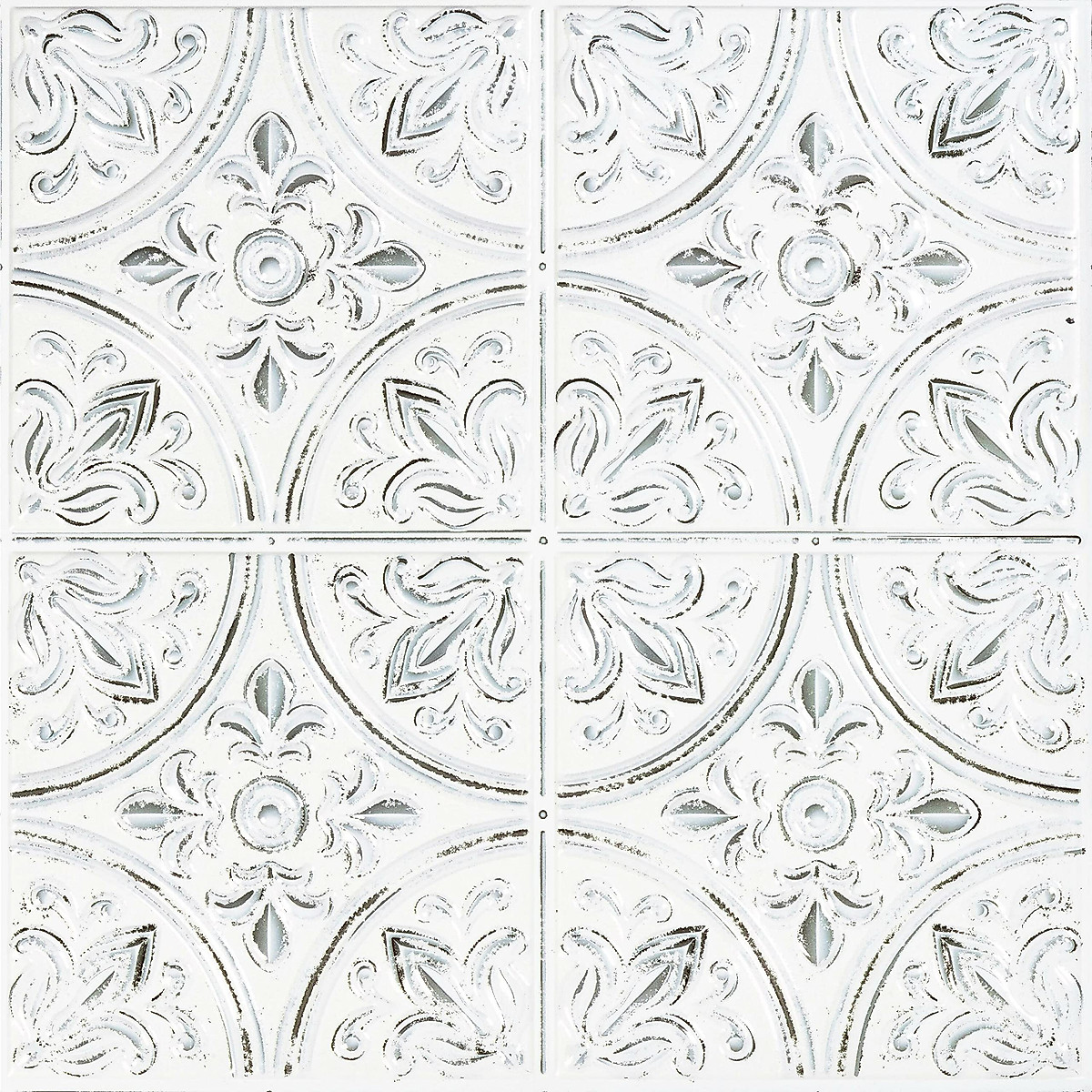 RoomMates TIL4623FLT StickTiles White Tin Peel and Stick Tile Backsplash, 10.5 inch x 10.5 inch, 4 Count (Pack of 1)