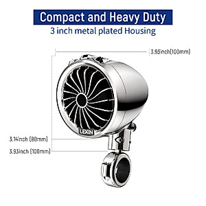 LEXIN Q3 Motorcycle Speakers Bluetooth Waterproof, 3" Full Range Handlebar Audio Systems for Harley with Stereo/Bass Sound, Turning Light, Bluetooth V5.1, FM Radio, Fits ATVs/UTVs, Chrome