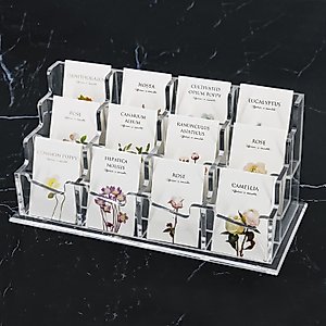 Patioer Clear Acrylic Business Card Holder for Desk 11 x 4.9 x 5.1 inches, 3 Tier 12 Pockets Multiple Card Stand Business Card Holder Display Office
