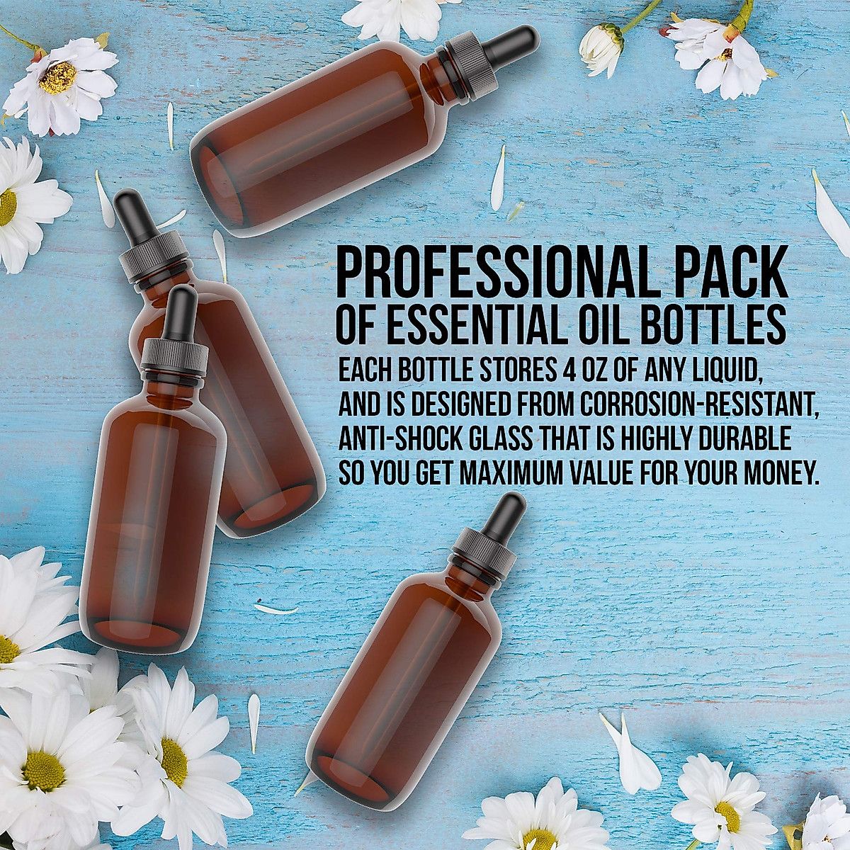 Nylea 12 Pack Essential Oil Dropper Bottles (4 oz) 120ml Round Boston Empty Refillable Amber Bottle with Glass Dropper [ Free Stainless Steel Funnel ] for Liquid Aromatherapy Fragrance Lot