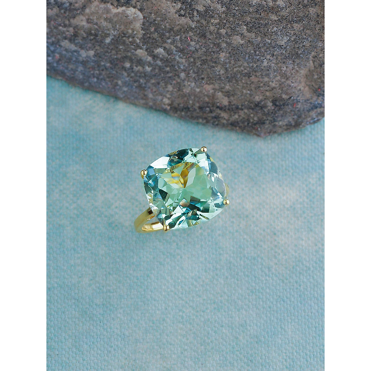 YoTreasure Green Amethyst Solid Sterling Silver Gold Plated Statement Ring Jewelry