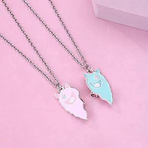 BFF Gift 2Pcs Lovely Magnetic Avocado Whale Dophin Alpaca Ghost Love Heart Pendant Necklace Set Matching Necklace for Girls Sisters-alpaca