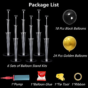 6 Sets Balloon Stand Kit Balloon Holder With Balloon and Base, Balloon Centerpieces for Tables, Black and Gold Party Decorations for Birthday Wedding Anniversary Father's Day New Year Graduation 2024