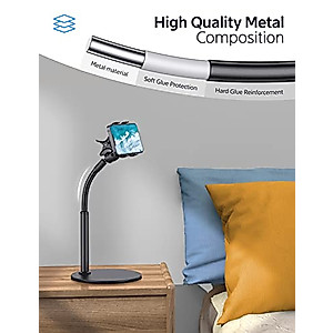 Cell Phone Stand, Gooseneck Flexible Arm Universal Phone Holder, Angle Height Adjustable Phone Stand for Desk, Lazy Bracket Holder, Aluminum Alloy Phone Holder Compatible with 3.5"-6.7" Devices(Black)