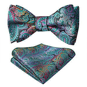Alizeal Men's Retro Paisley Self-Tie Bow Tie and Handkerchief Set (Peacock Blue)