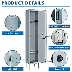 BYNSOE Metal Locker 1 Doors Employees Locker Storage Cabinet Locker School Hospital Gym Locker Requires Assembly (Grey, 1 Door)