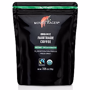 Mount Hagen 7.05oz Organic Freeze Dried Instant Decaf Coffee | Made From Organic Medium Roast Arabica Beans | Fair-Trade, Eco-friendly Decaffeinated Coffee in Resealable Pouch Bag [7.05oz]