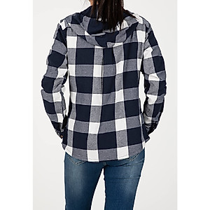 Plaid Flannel Shirts for Women Hooded Flannel Shirt oversized Zip Up Flannel Hoodies Fall Flannel Shacket Blue White XXL