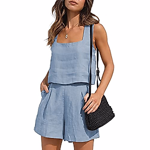 AUTOMET Womens 2 Two Piece Outfits Lounge Matching Sets Casual Y2K Linen Shorts Crop Tops 2023 Trendy Clothes Summer Vacation Outfits
