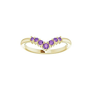 Bonyak Jewelry 14k Yellow Gold Amethyst Graduated V Ring Elegant, Size 7