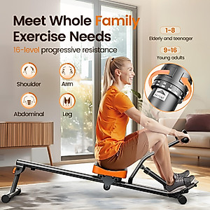 Niceday Rowing Machine, Hydraulic Rowing Machine for Home Use, Rower Machine Foldable with 16 Resistance, LCD Monitor & 300 LBS Weight Capacity