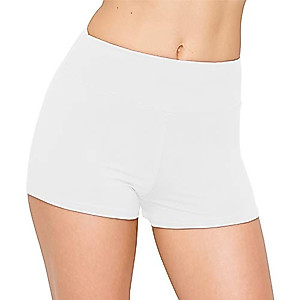 ALWAYS Women Workout Yoga Shorts - Premium Soft Solid Stretch Cheerleader Running Dance Volleyball Short Pants White M