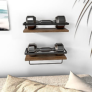 homehours Floating Shelves Wall Shelves for Bathroom Kitchen Bedroom Shelf with Hanging Towel Bar 2 Sets. (Rustic Brown)