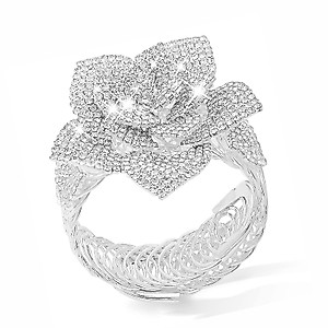 Jojomina Flower Arm Cuff Rhinestone Bracelet for Women Silver Crystal Stretch Prom Bridal Bracelet Jewelry for Bride Wedding Party Dating