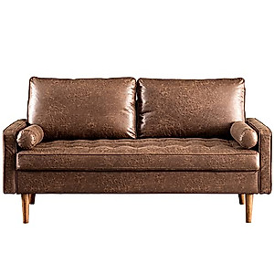 ovios Mid-Century Modern Loveseat, 70" Rivet Tufted Sofa Couch with Armrests and Comfy Cushion for Living Room, Apartment and Small Space, Suede Fabric, Dark Brown