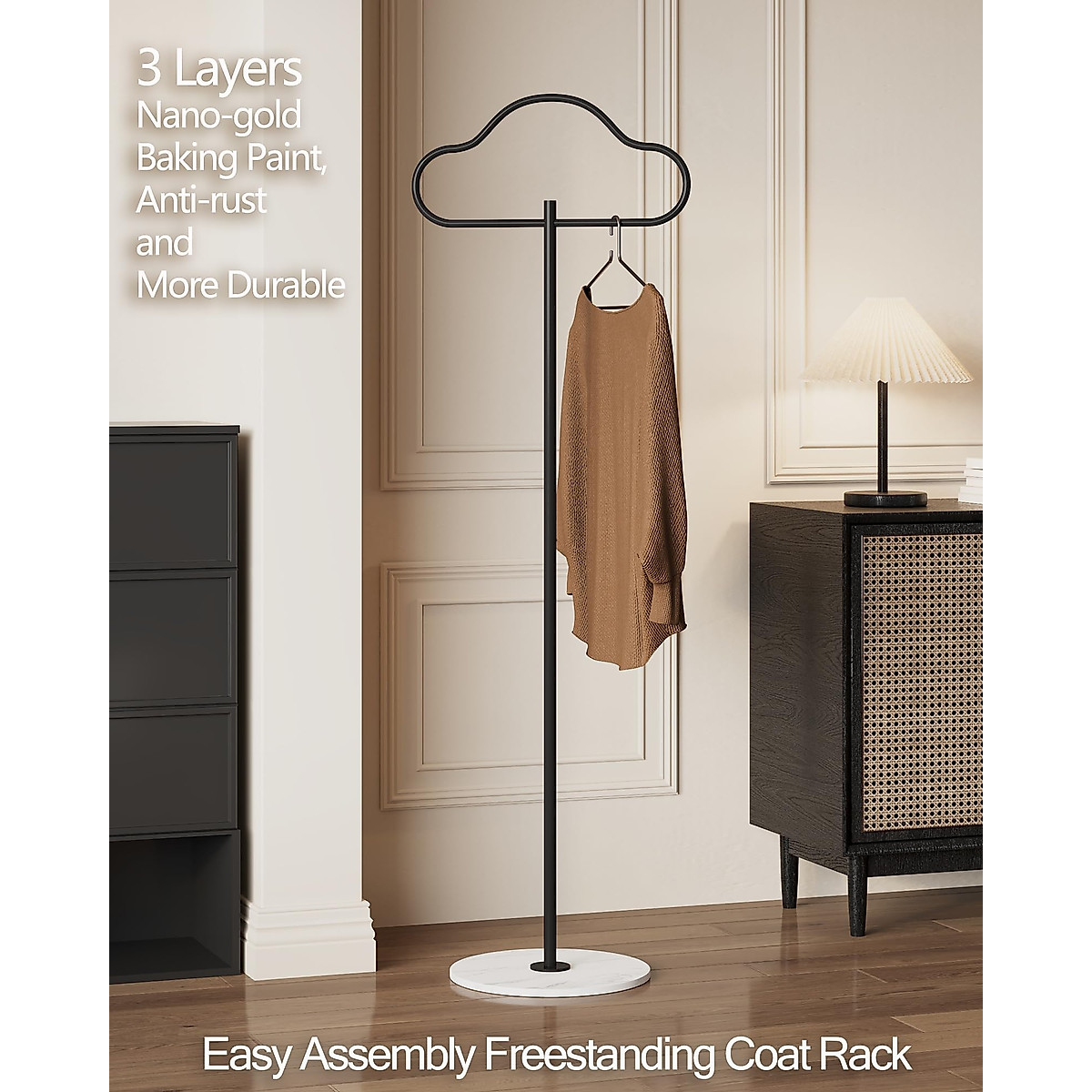 Semjar Black Clothing Rack Modern Small Garment Rack Coat Rack Freestanding,Clothes Rack Heavy Duty,Standing Coat Rack Coat Hanger,Coat Tree Stand Entryway Decor for Jackets,Suits,Hat,Dress