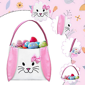 Ekoropshop Easter Basket Egg Bags for Kids Personalized Candy Egg Basket Rabbit with Fluffy Ears Gifts Bags for Easter Party Favor