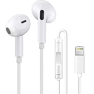 Apple Earbuds Headphones - in-Ear Noise Cancelling Wired Earbuds with Lightning Connector - [Apple MFi Certified] - Compatible with iPhone 14/13/12/11/XR/XS/8/7 - Built-in Microphone & Volume Control