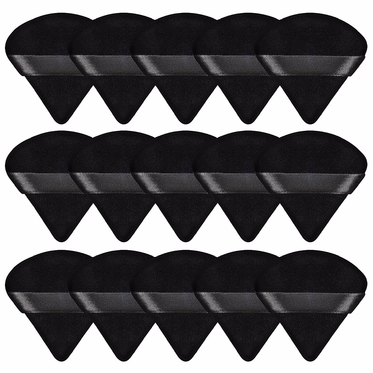 Pimoys 15 Pieces Powder Puff Triangle Makeup Sponge Setting Powder Puffs for Loose Powder Velour Puff for Face Exquisite Makeup Eyes Contouring, Blender Sponge Beauty Makeup Tool(Black)