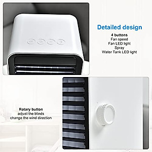 aceyoon Portable Air Conditioner Fan, Evaporative Personal Air Cooler for Small Space, Desktop Mini USB Cooling Fan Humidifier with 3 Speeds and 7 Colors LED Light for Home, Office, Dorm, Camping