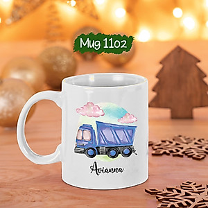 Dump Truck Coffee Mug - Custom Name Dump Truck Cups - Personalized Dump Truck Coffee Cup - Customized Dump Truck Ceramic Cup - Dump Truck Tea Cup For Children's Birthday - White Mugs 11oz 15oz