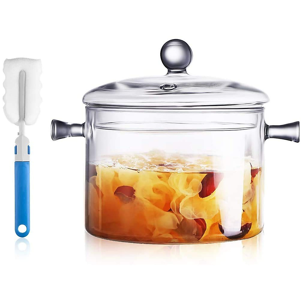 Glass Saucepan with Cover- 1.5 Liter/50oz Handmade Glass Pot with handle, Heat Resistant Cooking Pot/Pan Cookware for Soup, Pasta,& Baby Food