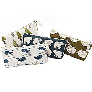 Davias Canvas Pencil Pen Zipper Pouch Small Cosmetic Makeup Bags, Forest and Animal Style,Set of 4