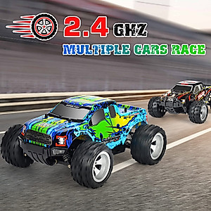 DOUBLE E Ford Raptor F150 Remote Control Car 20km/h 4WD RC Car with Rechargeable Battery Headlights High Speed Off Road Monster Trucks for Boys Girls Kids, Green