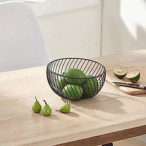 vocheer Metal Wire Fruit Basket, 2 Pcs Round Black Metal Bowl Vegetable Holder Decorative Stand for Bread, Snacks, Households Items Storage