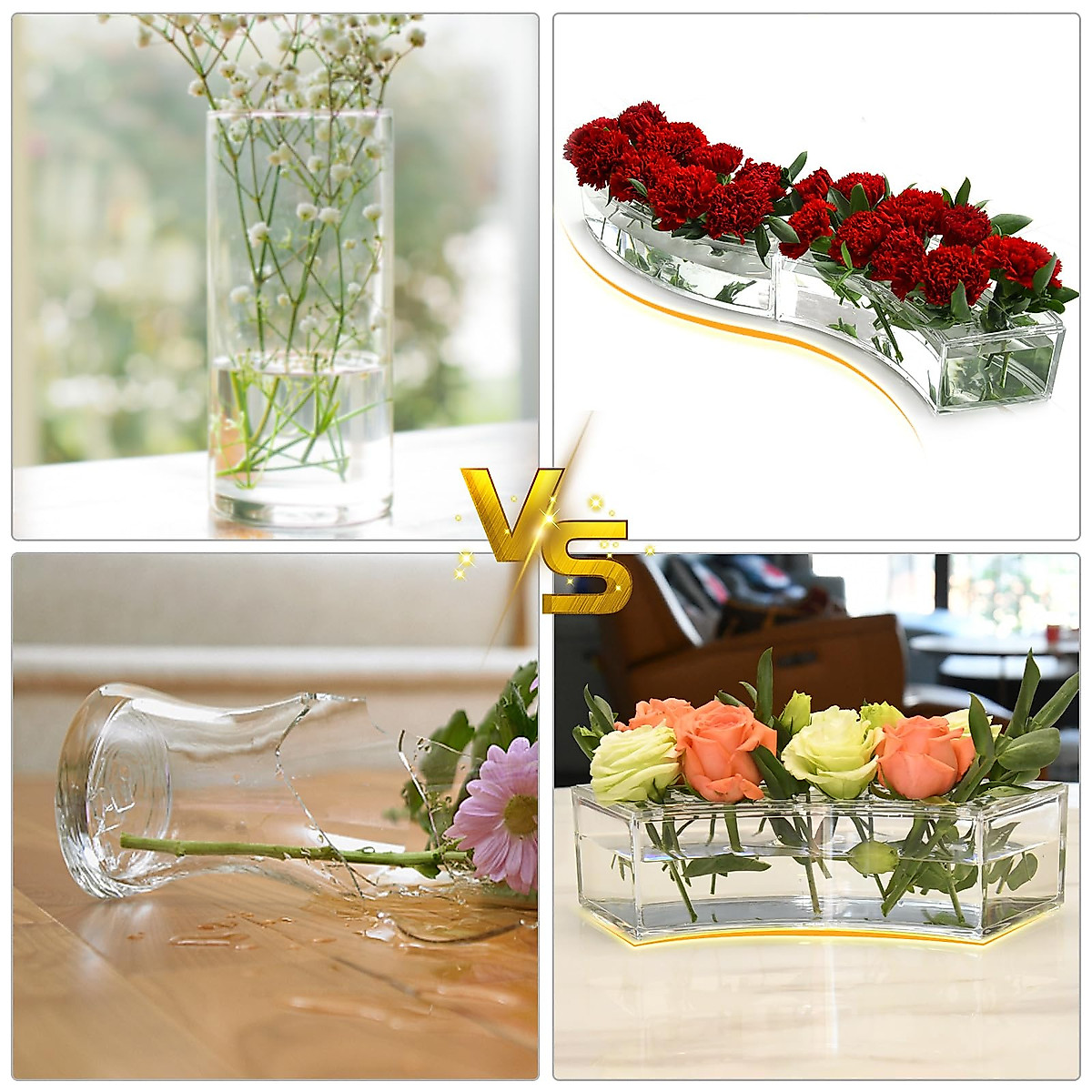 Clear Vase for Flowers, 2PCS Transparent Acrylic Centerpieces Flower Vase for Home Décor, Simple Stylish Fan Shaped Floral Vase, Decorative Modern Vases for Home Party Restaurant Dining Table