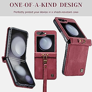 Phone Protective flip case Wallet Case Compatible with Samsung Galaxy Z Flip 5,Retro Real Cowhide Leather Folio Flip Wallet Magnetic Slim Phone Cover|Card Holder, Anti-Drop,Full Protection Protective