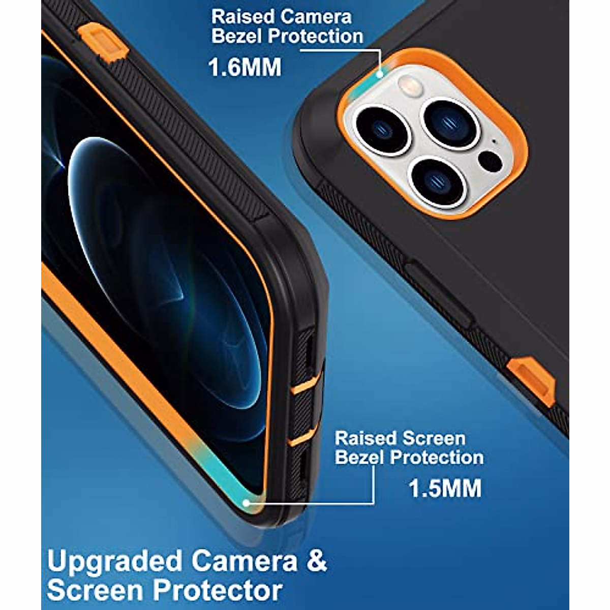 Aimoll-88 iPhone 12 Pro Max Case, Built-in Screen Protector, Heavy Duty Drop & Shockproof, Dust-Proof, Rugged Full Body Cover (Black/Orange)