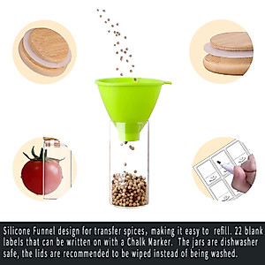 Churboro 24 Glass Spice Jars with Bamboo Airtight Lids, 400 Spice Labels, Funnel and Chalk Marker Set Spice Containers, 4 OZ Glass Storage Jars.