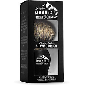 Shaving Brush with Stand - Rocky Mountain Barber Pure 100% Best Badger Hair Barber Grade with Black Heavy Duty All-Resin Handle and Oversized Bristle Head For Better Shaving Cream Lather