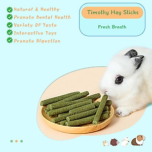Guinea Pig Chew Toys for Teeth, Natural Timothy Hay Sticks Sweet Bamboo Sticks,Hamster Cage Accessories for Chinchilla Bunny Gerbil Rat Degu,Rabbit Treats Toys Supplies,10 oz