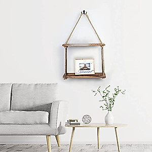 Doledecor Rope Floating Shelves，Hanging Wall Shelves, Woven Hanger, 2 Tier Rope Floating Shelf ,Rustic Wood Finish . for Living 2tiers