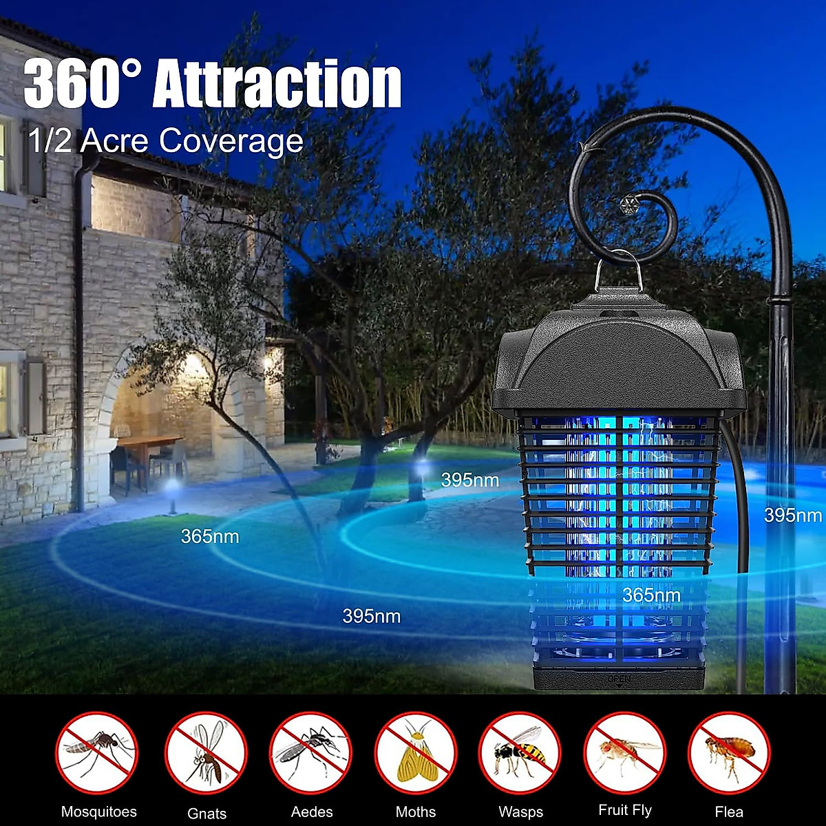 Bug Zapper Outdoor Electric, 4200V Mosquito Zapper, Insect Fly Zapper Outdoor Indoor, Fly Traps, ABS Plastic, Plug in Mosquito Killer for Patio, Yard, Garden, Kitchen, Home, Pools