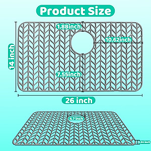 Sink Silicone Protector for Kitchen Sink 26''x14'' ，Back Drain Kitchen Sink Grid Fitting, Heat Resistant Non-Slip, Farmhouse Stainless Steel Porcelain Sink Bottom Sink Mat