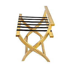 MYOYAY Luggage Rack Wooden, Folding Suitcase Luggage Stand Curvy Legs with Nylon Straps Luggage Stand for Bedroom Hotel Guest Room 29.92" x 20.87" x 26.38"