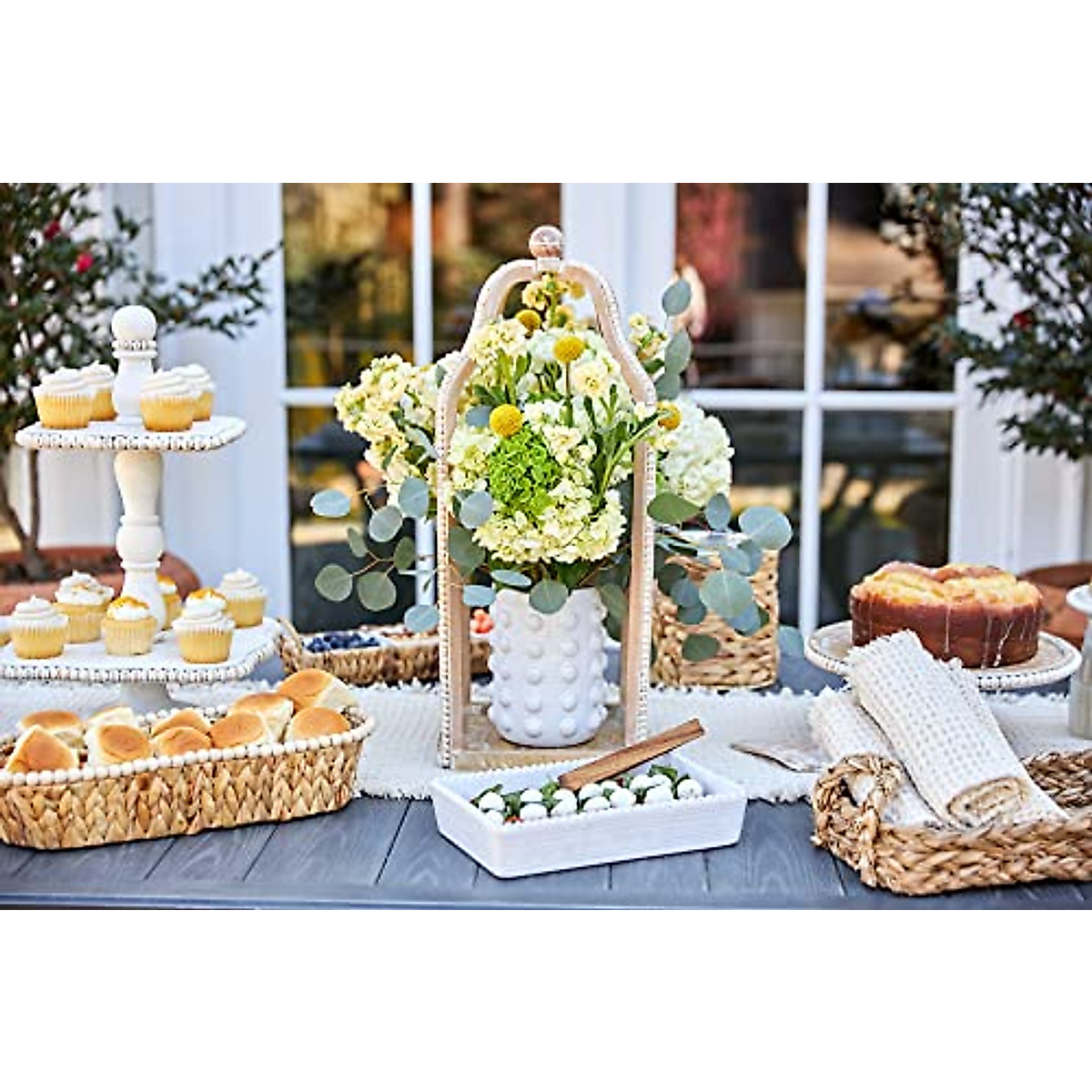 Mud Pie White Beaded Tiered Server, 20" x 13"